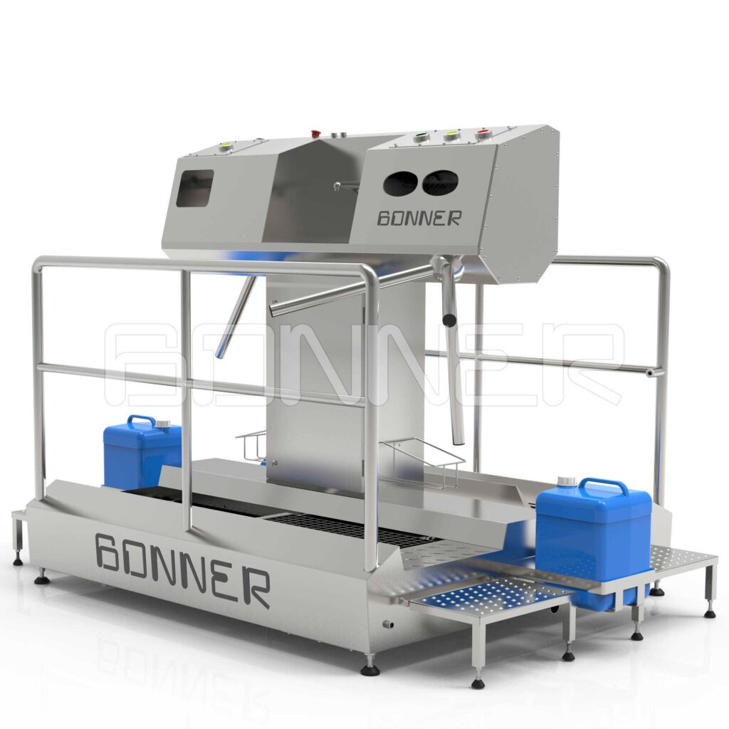 Compact hygienic gate with a washing agent dispenser and a sink ...